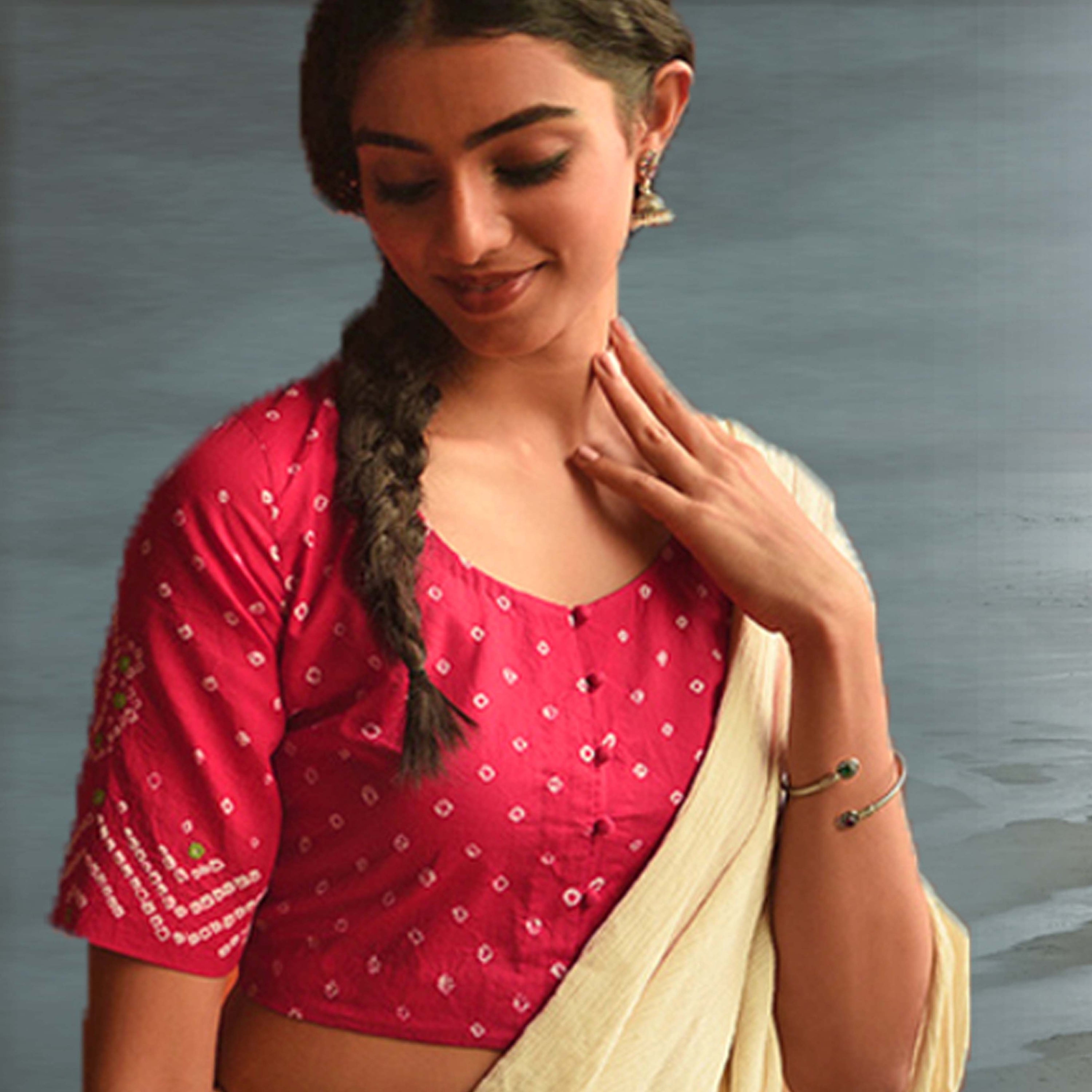 Shop Handcrafted Pink Grey Bandhani Cotton Kurta Fabric With Dupatta ...