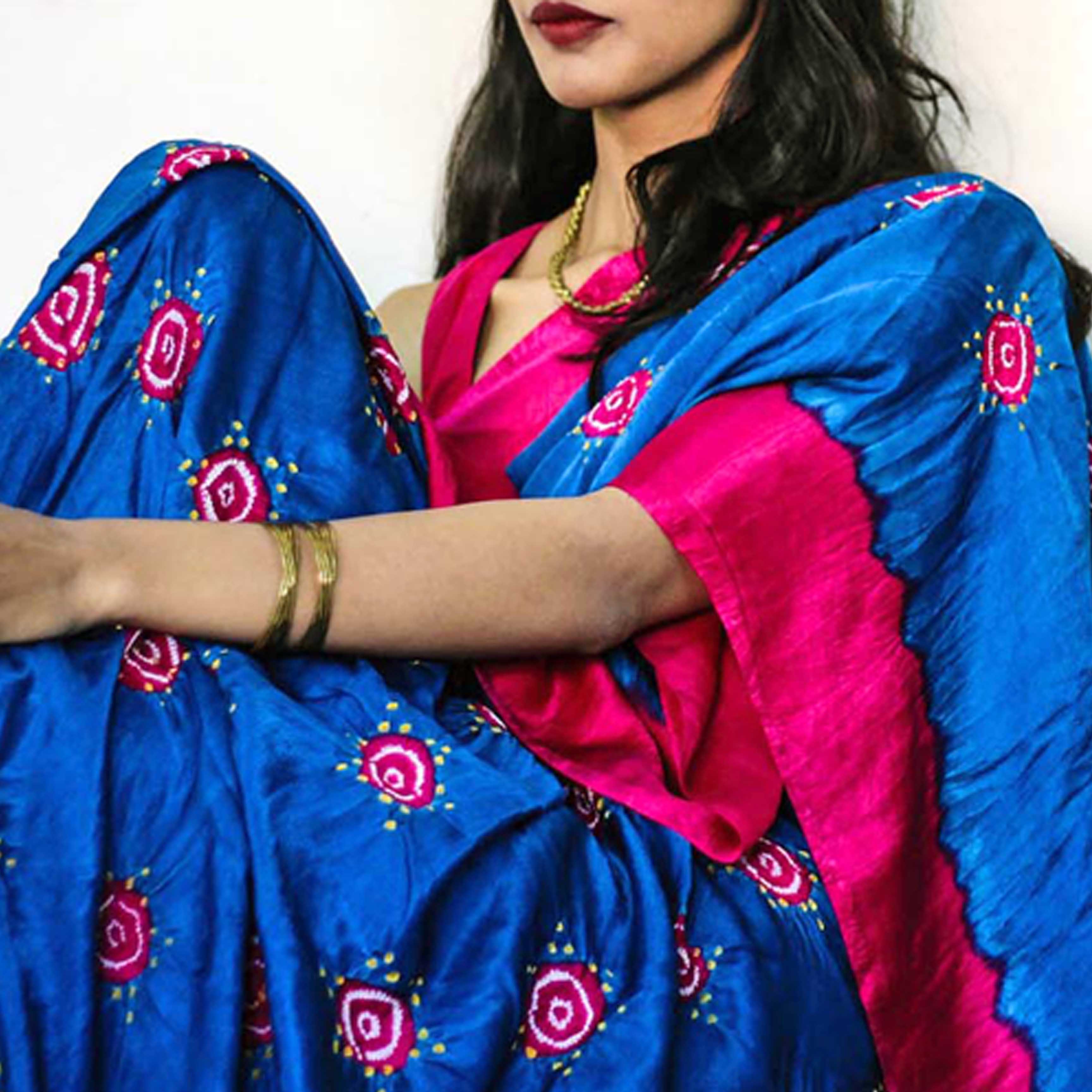 Shop Handcrafted Pink Grey Bandhani Cotton Kurta Fabric With Dupatta ...